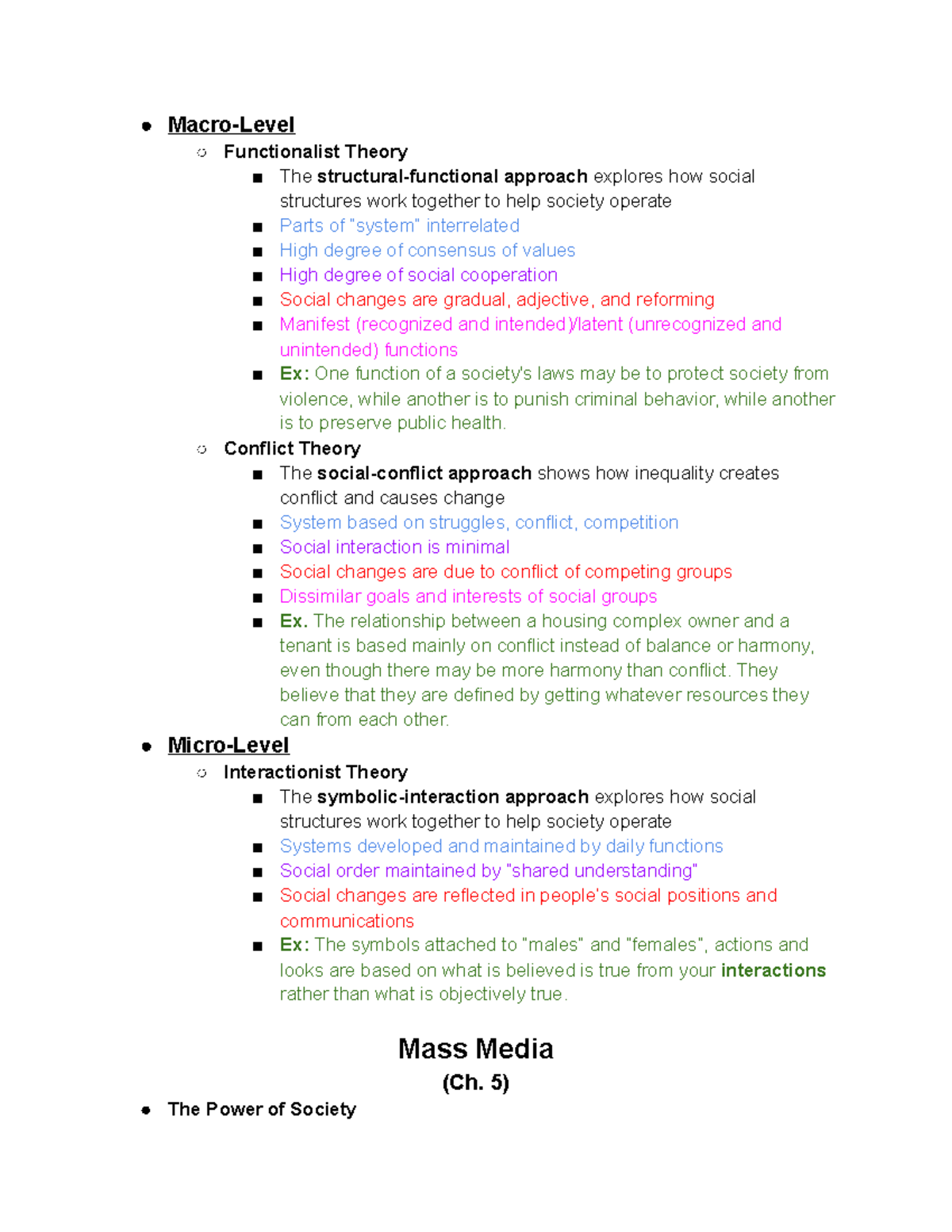 SOC 190 Notes - Macro-Level Functionalist Theory The structural ...