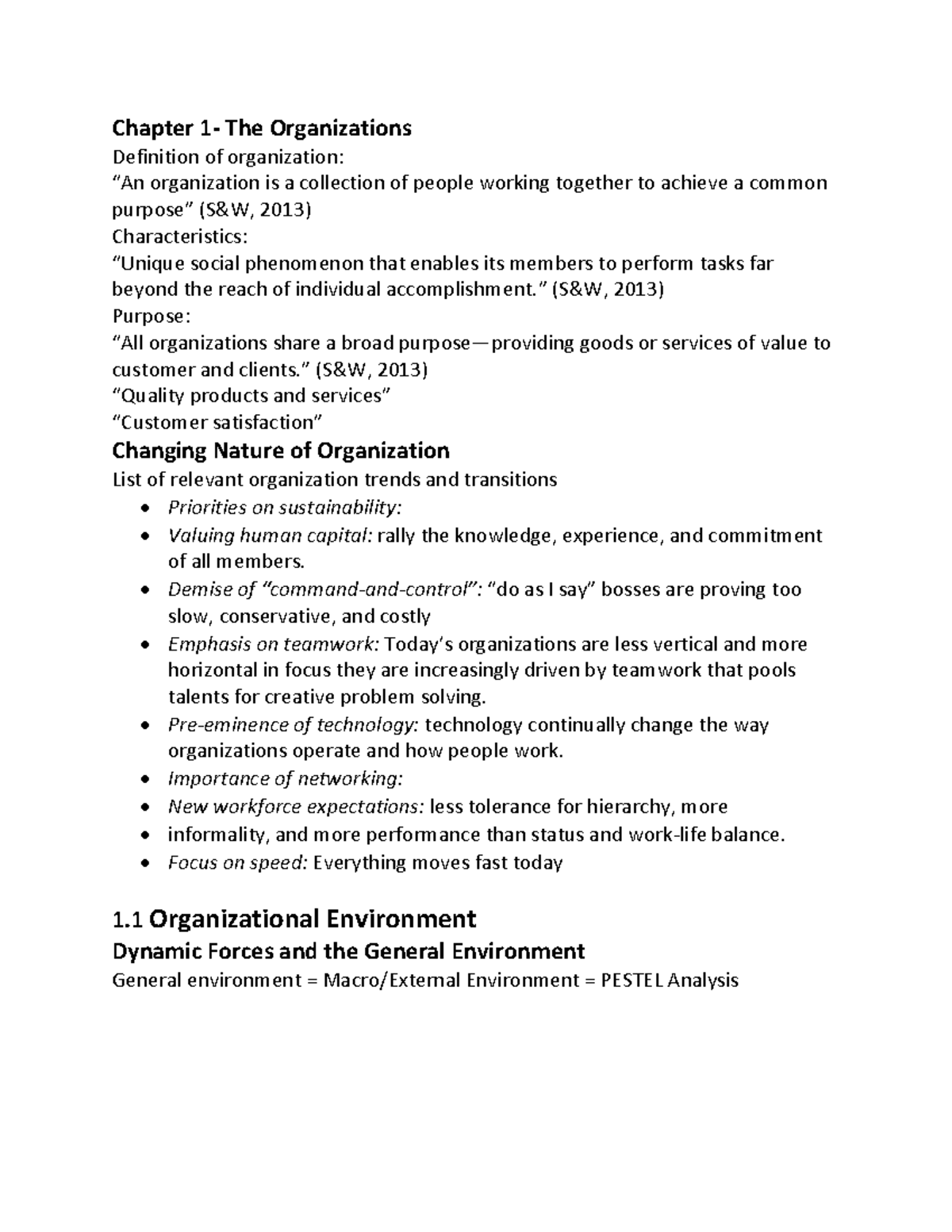 Organizations - Chapter 1- The Organizations Definition of organization: