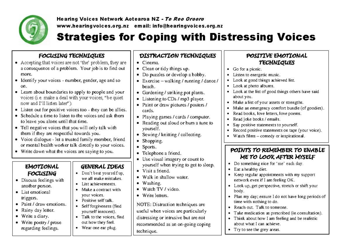 Coping Strategies - Hearing Voices Network Aotearoa NZ- Te Reo Orooro ...