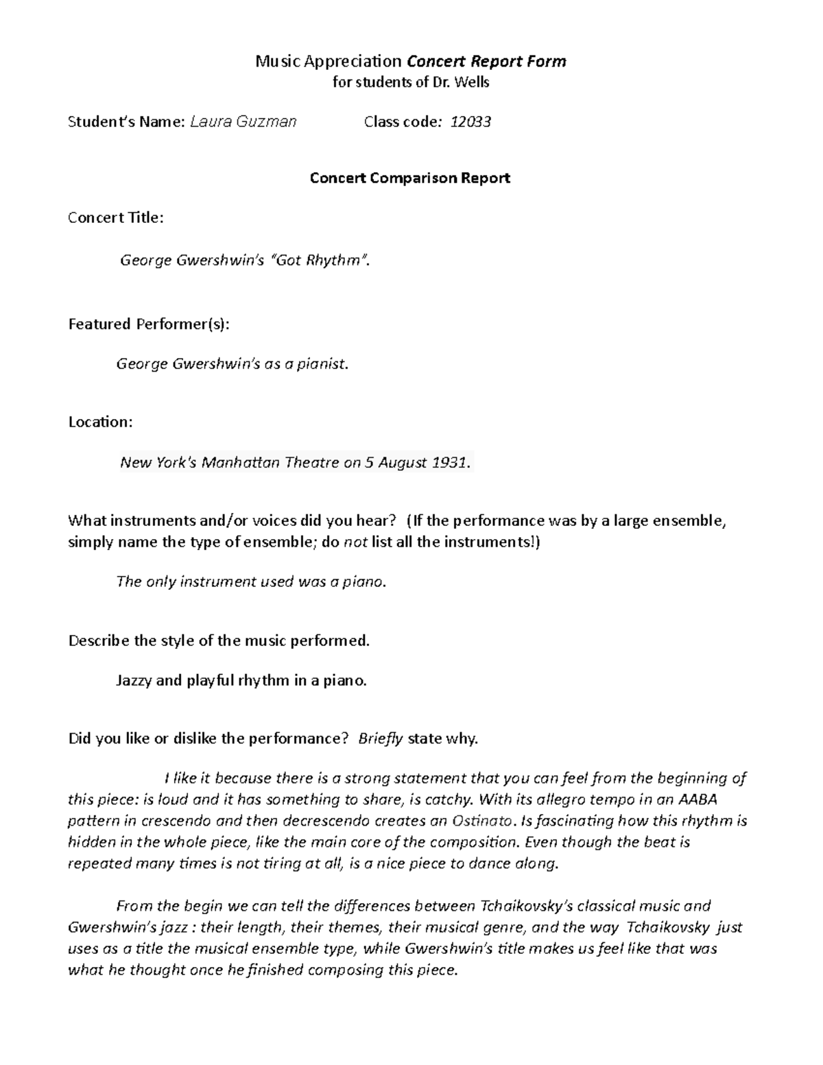 comparison Concert - Music Appreciation Concert Report Form for ...