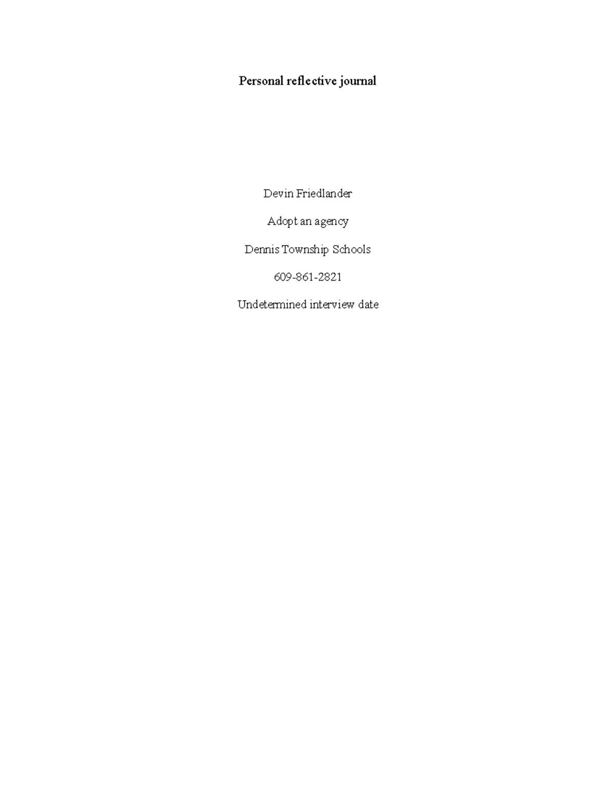 Personal reflective journals - Personal reflective journal Devin ...