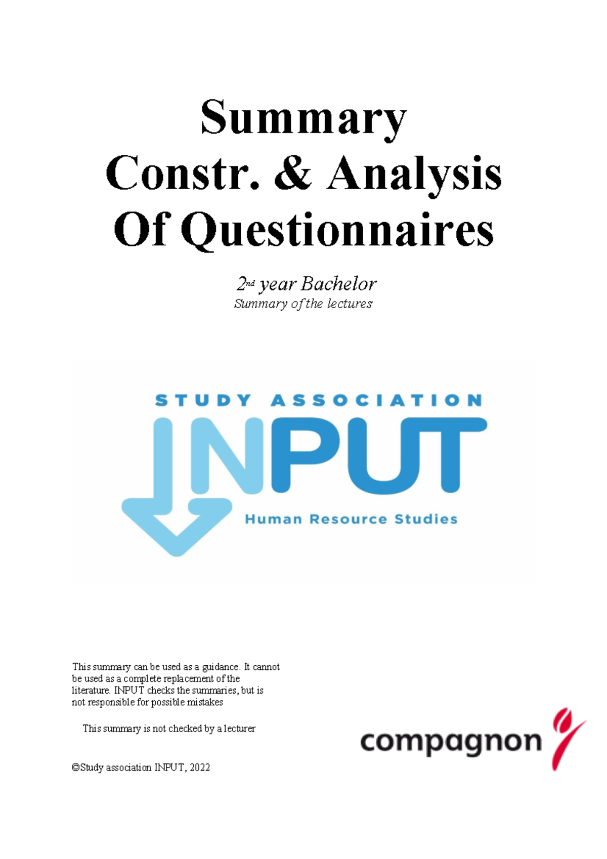 Summary Construction & Analysis of Questionnaires for Intern. Students ...