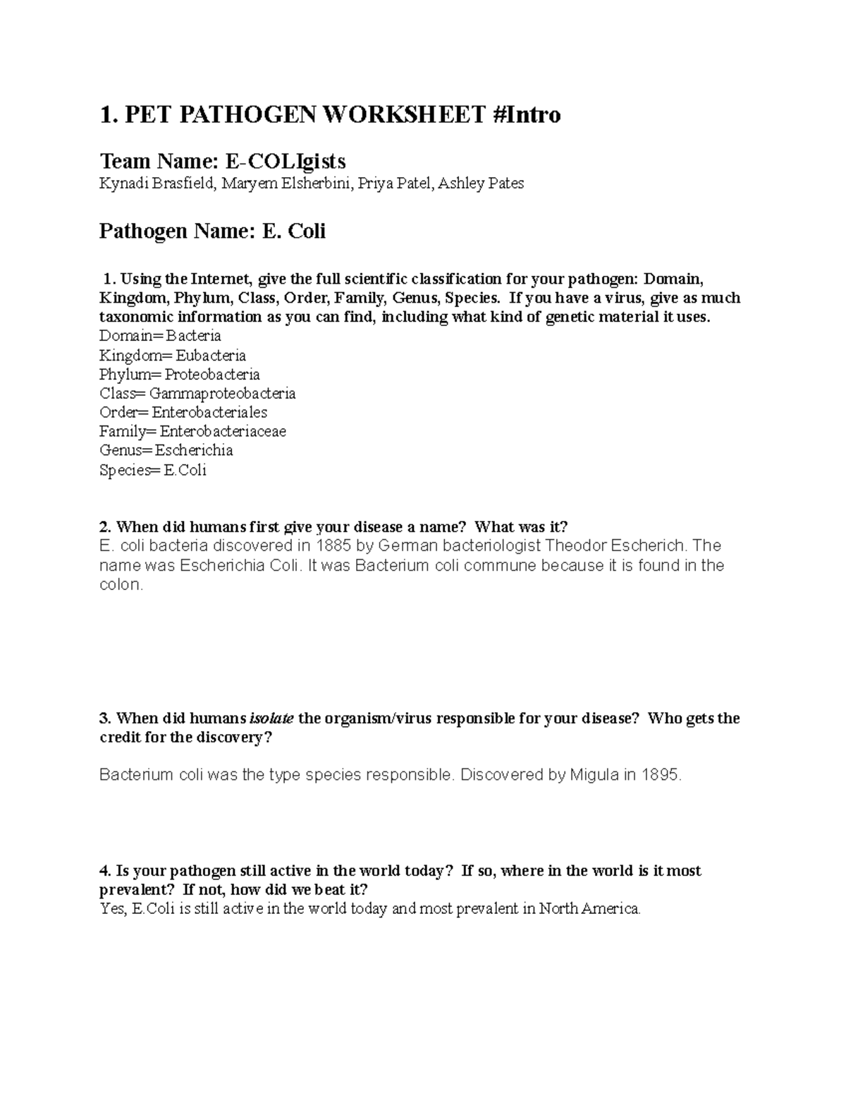 Pet Path WS 1 #Intro and WS 2 #Structure - 1. PET PATHOGEN WORKSHEET # ...