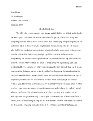 Module 3 Reflection - Mears 1 Liam Mears Dr. Ann Burgess Forensic ...