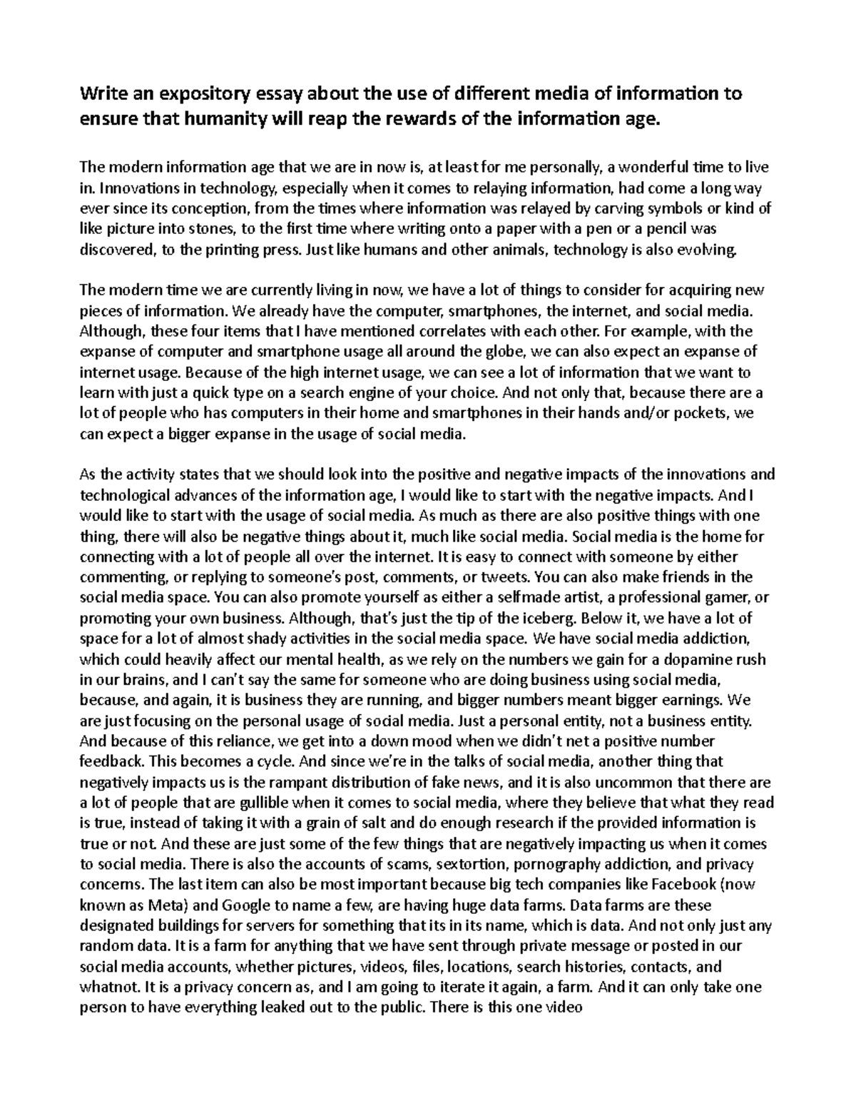 Expository Essay About the Information Age - Write an expository essay ...