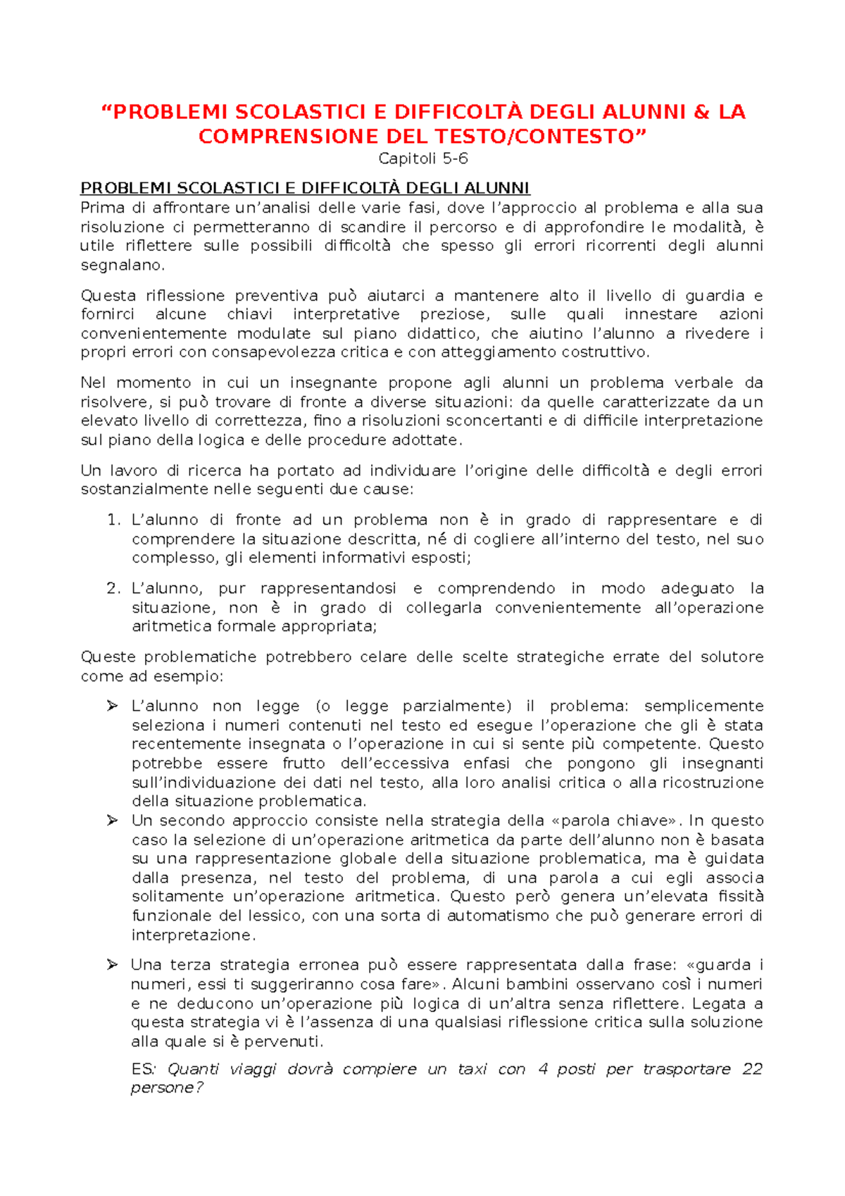 Capitoli 5-6 i problemi - “PROBLEMI SCOLASTICI E DIFFICOLTÀ DEGLI ...