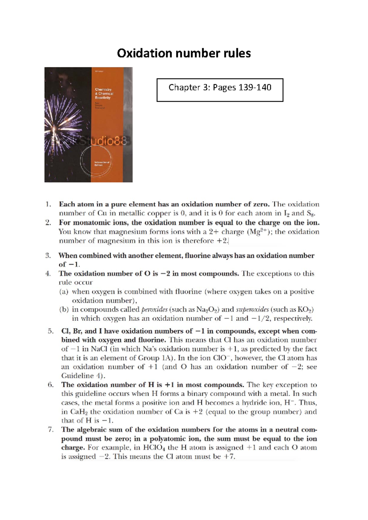 Oxidation number rules - Chemistry - Oxidation number rules Chapter 3 ...
