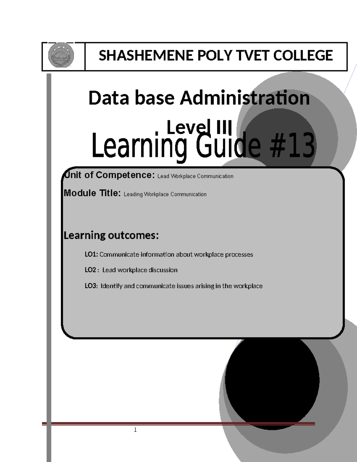 Uc13 - Economic Summary - SHASHEMENE POLY TVET COLLEGE Data base Administration Level III Unit ...