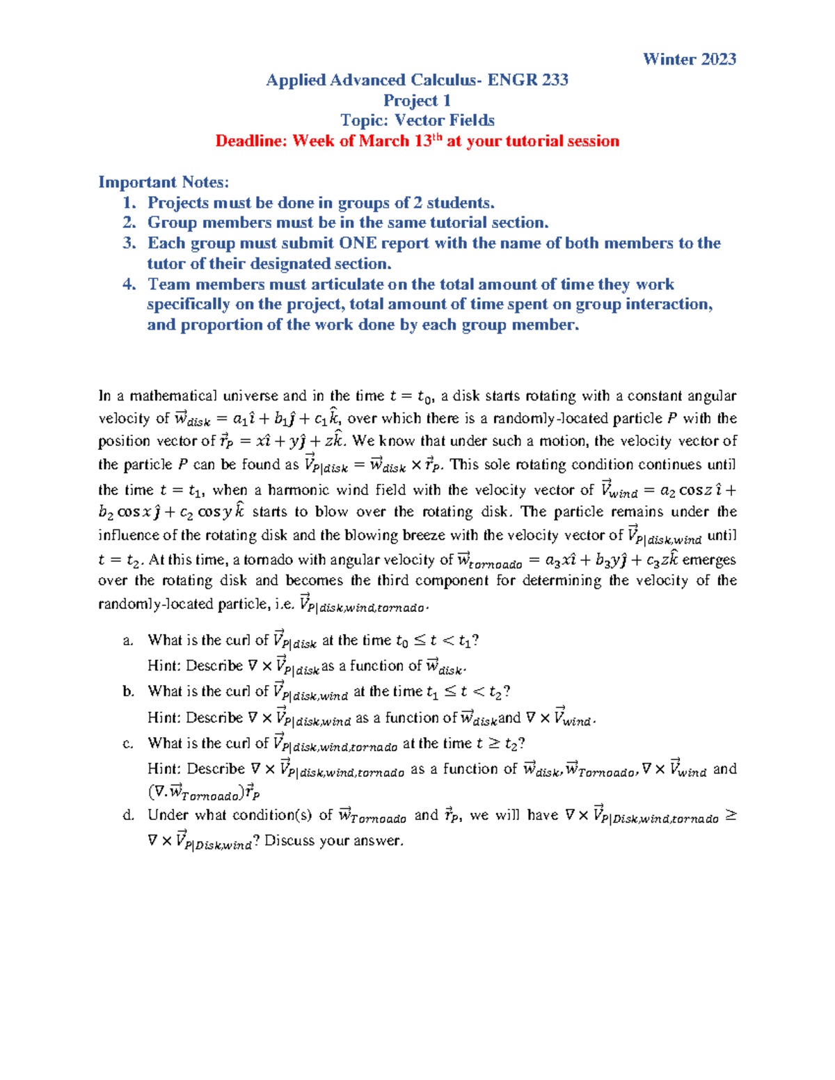 Applied Calculus-Project 1-Winter 2023 Final Version-1 - Winter 2023 ...
