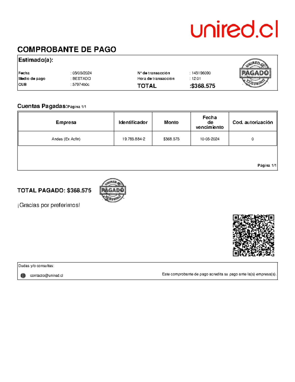 ejemplo de cobro leasing - COMPROBANTE DE PAGO Cuentas Pagadas:Página 1 ...