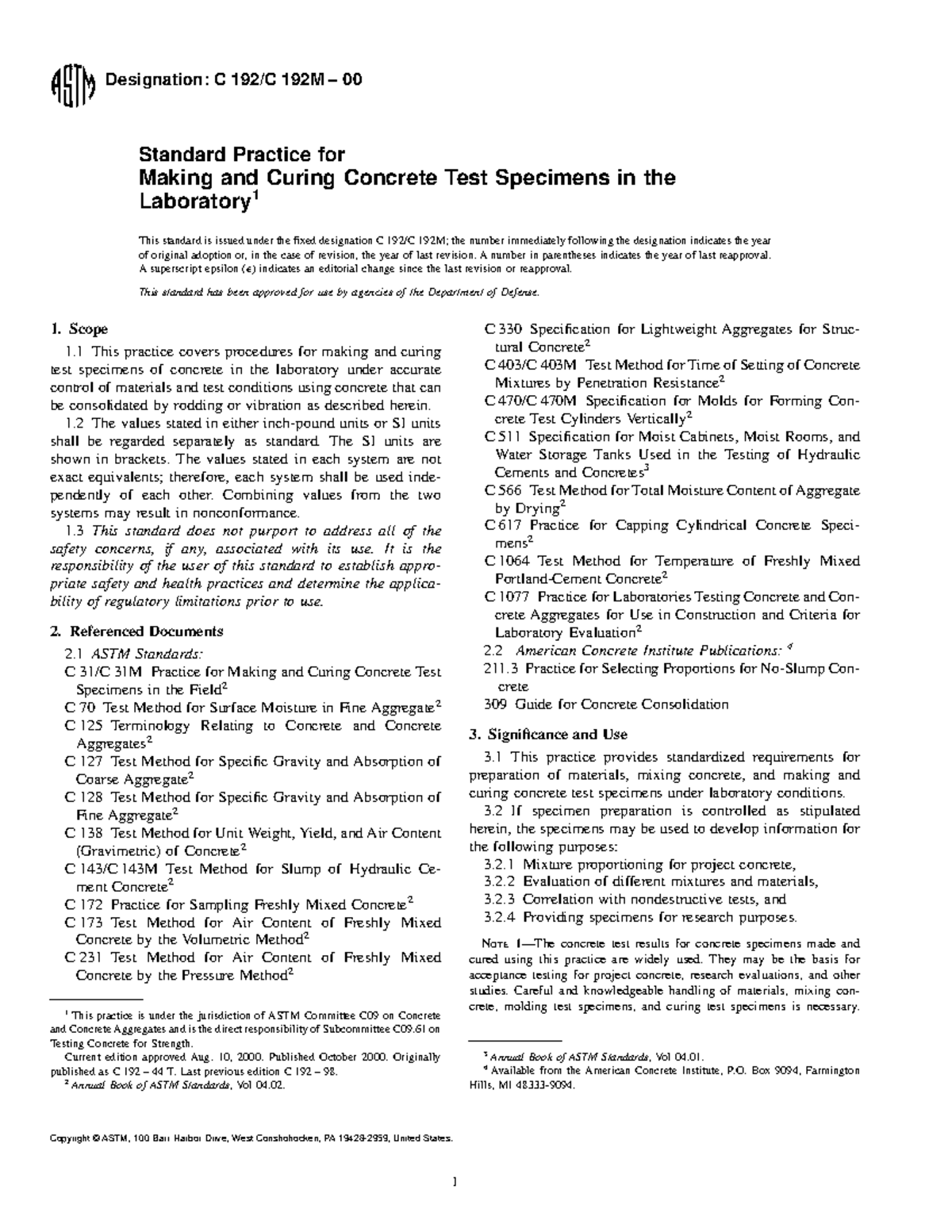 ASTM C192 - Norma - Designation: C 192/C 192M – 00 Standard Practice ...