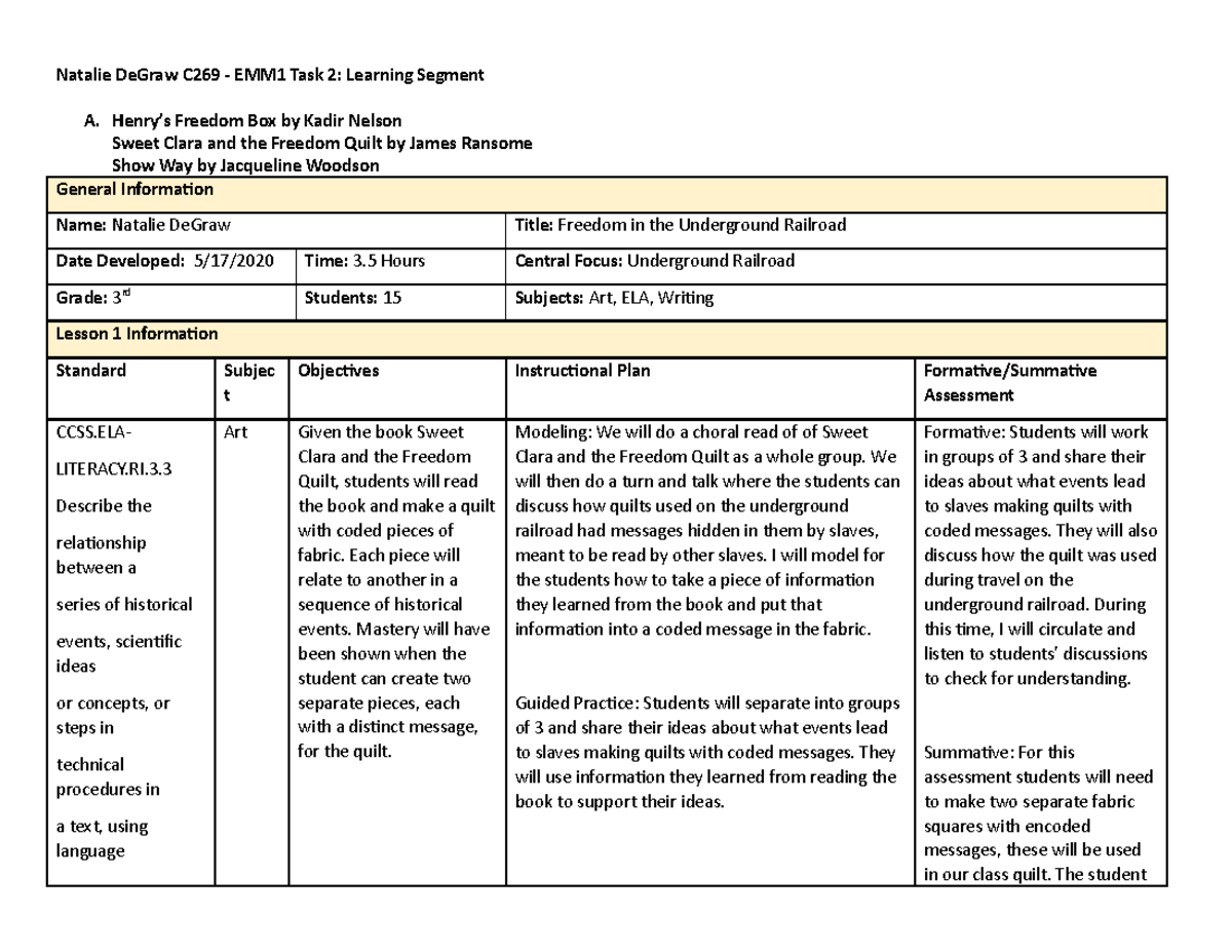 C269 Task 2.docx - Task 2 - Natalie DeGraw C269 - EMM1 Task 2: Learning ...