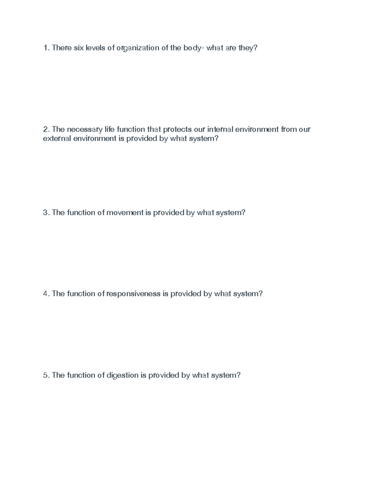 Module 1 Studyguide - There six levels of organization of the body ...