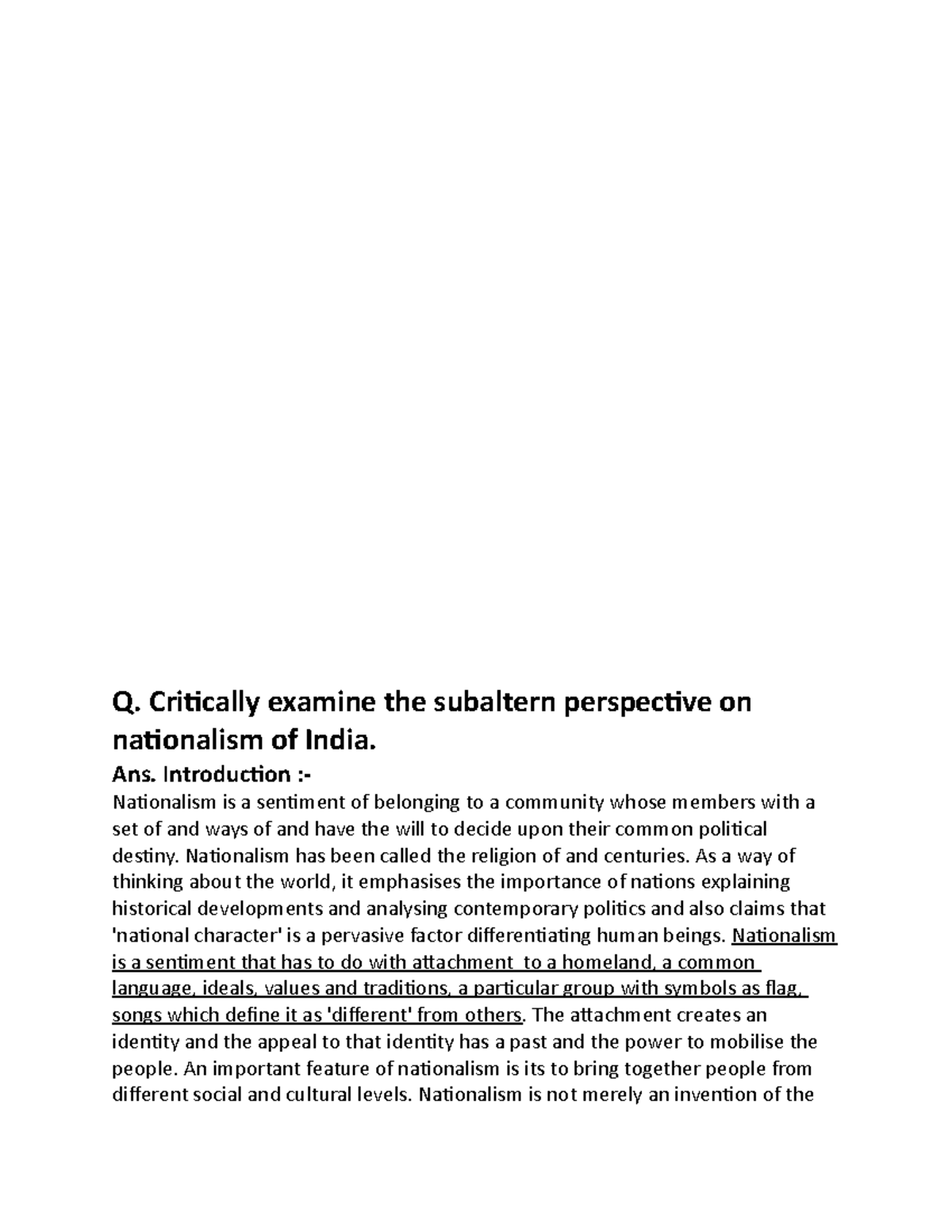 indian Nationalism - Q. Critically examine the subaltern perspective on ...