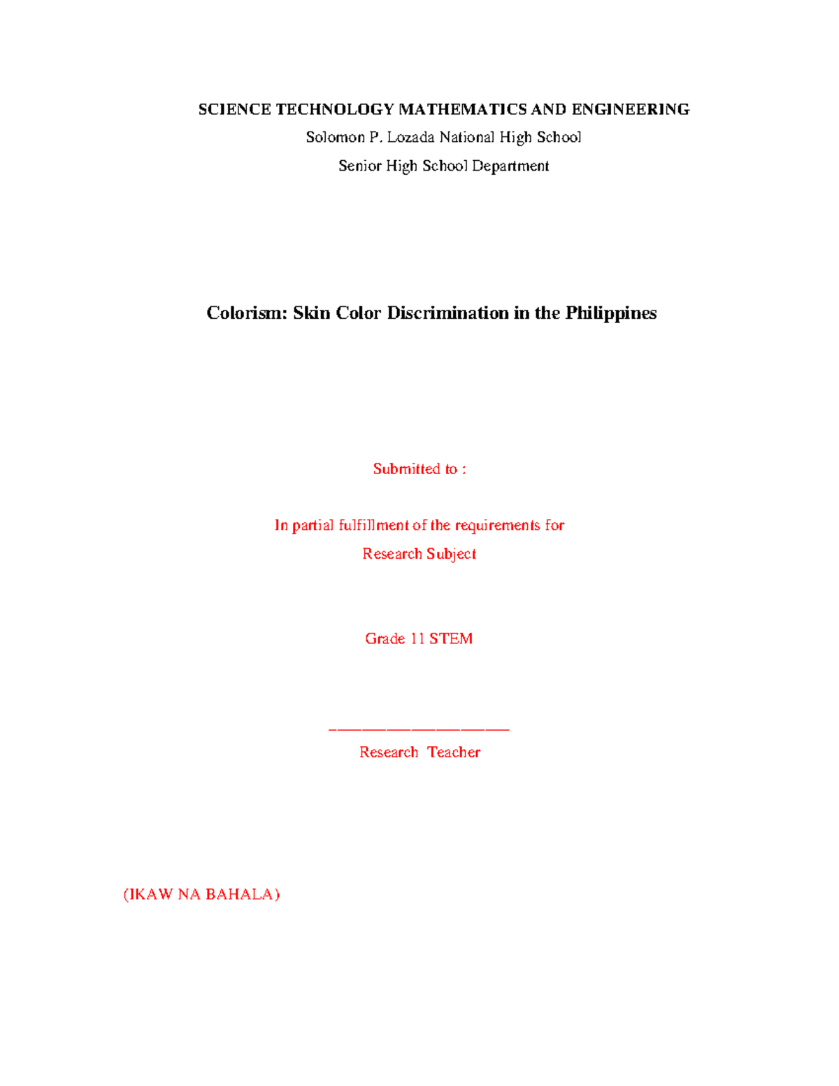 Colorism Skin Color Discrimination in the Philippines - SCIENCE ...