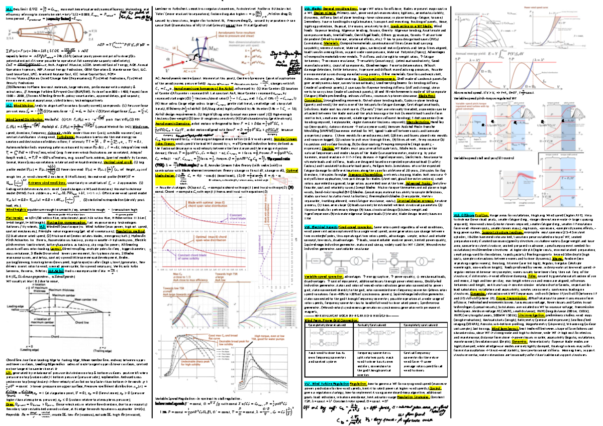 SS15 cheat sheet selfmade - VL1: Betz limit : 0. 593 = 16 27 = 𝐶𝑃𝑚𝑎𝑥 ...