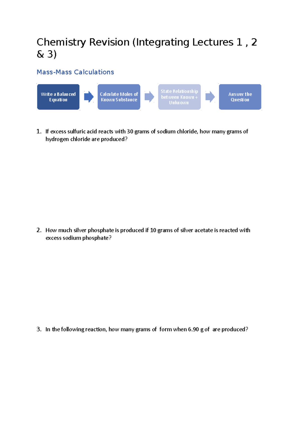Chemistry Revision Questions Lectures 1-3 - Chemistry Revision ...