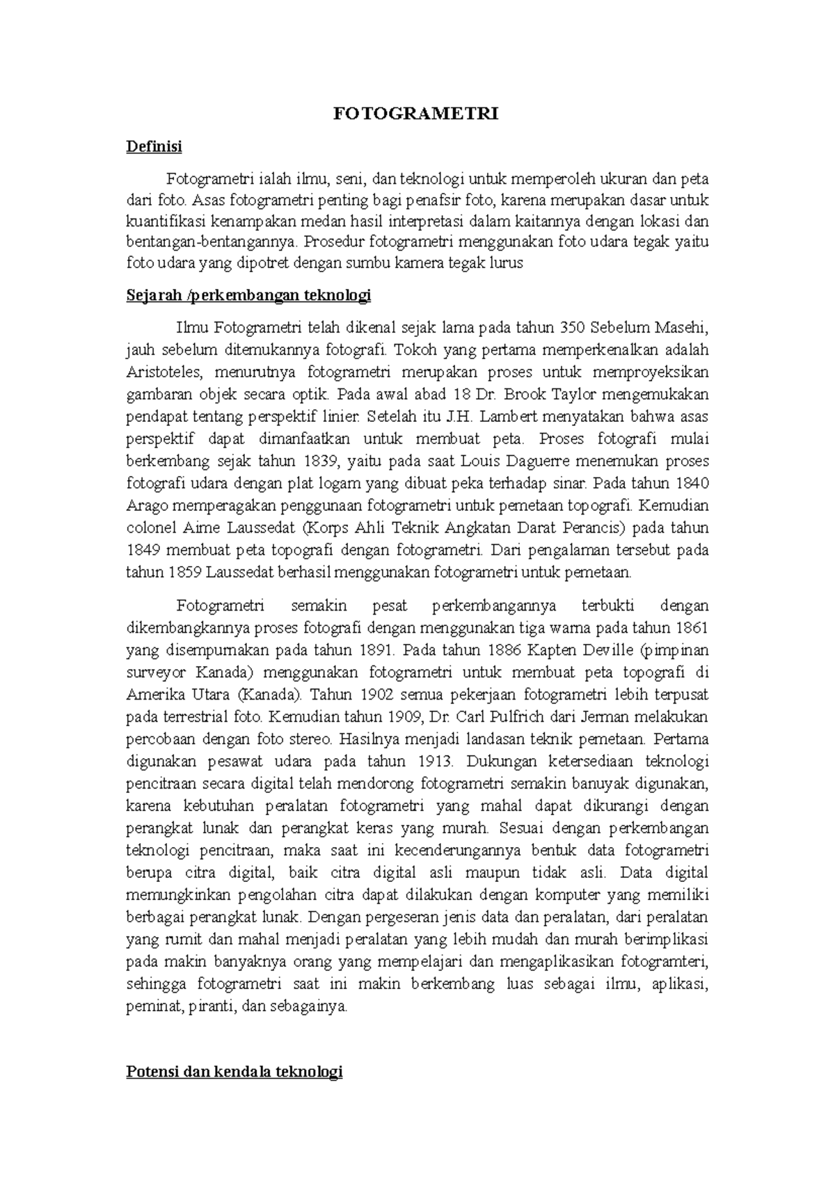 Rangkuman Fotogrametri - FOTOGRAMETRI Definisi Fotogrametri ialah ilmu ...