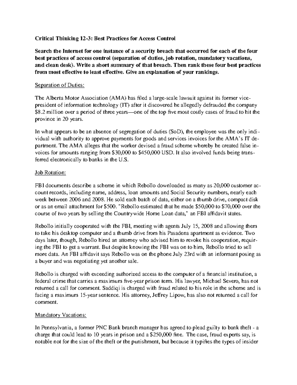 Critical Thinking Assignment 12-3 - Critical Thinking 12-3: Best ...