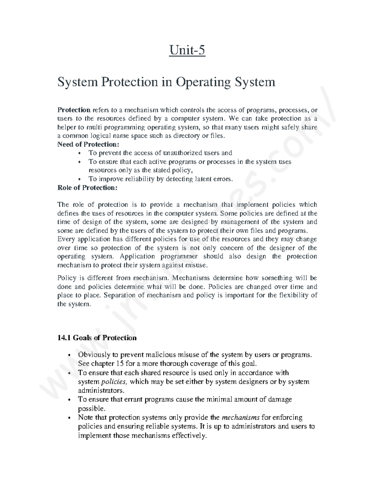 OS R20 - UNIT-5 - nooo - Unit- System Protection in Operating System Protection refers to a ...