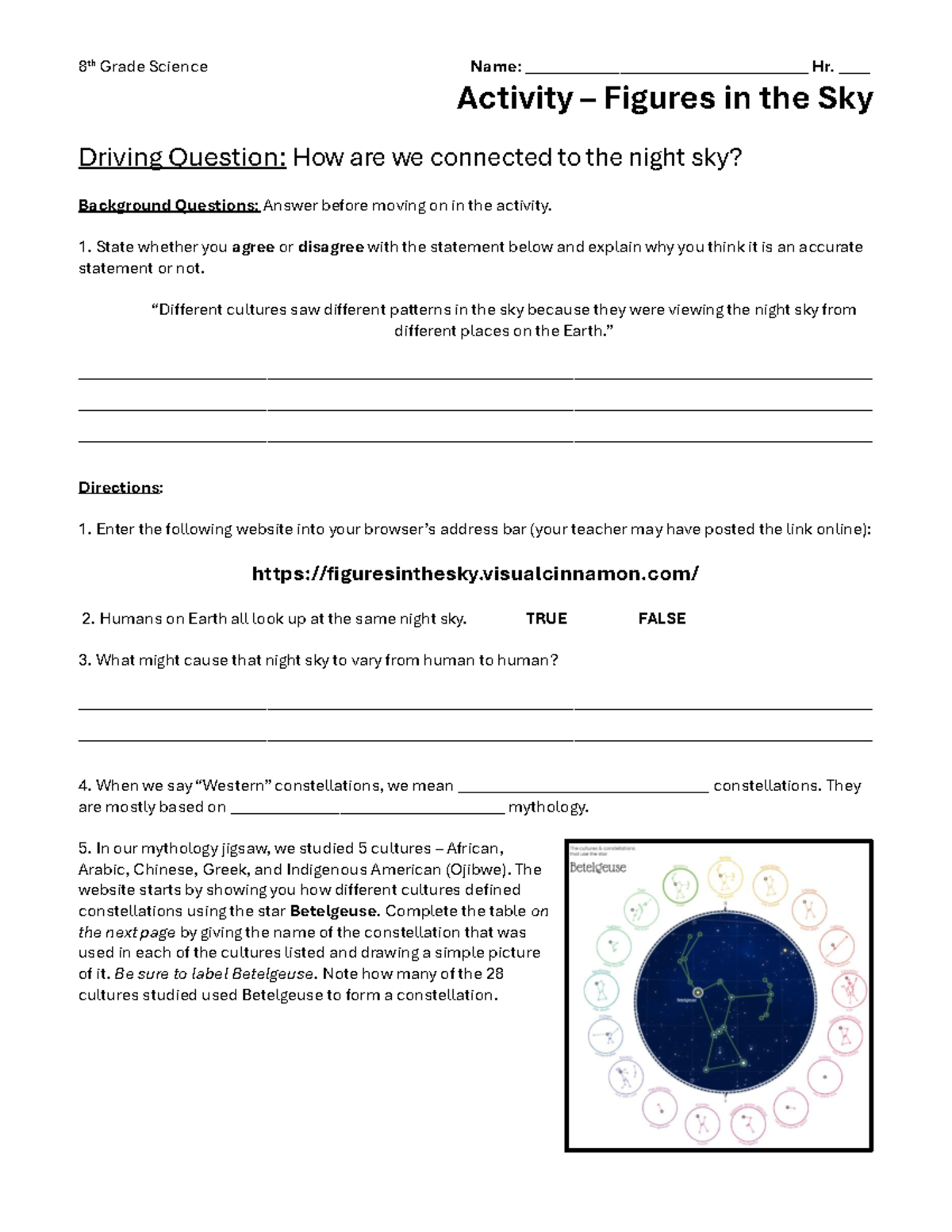 Activity - Figures In The Sky 2324 - 8 th Grade Science Name