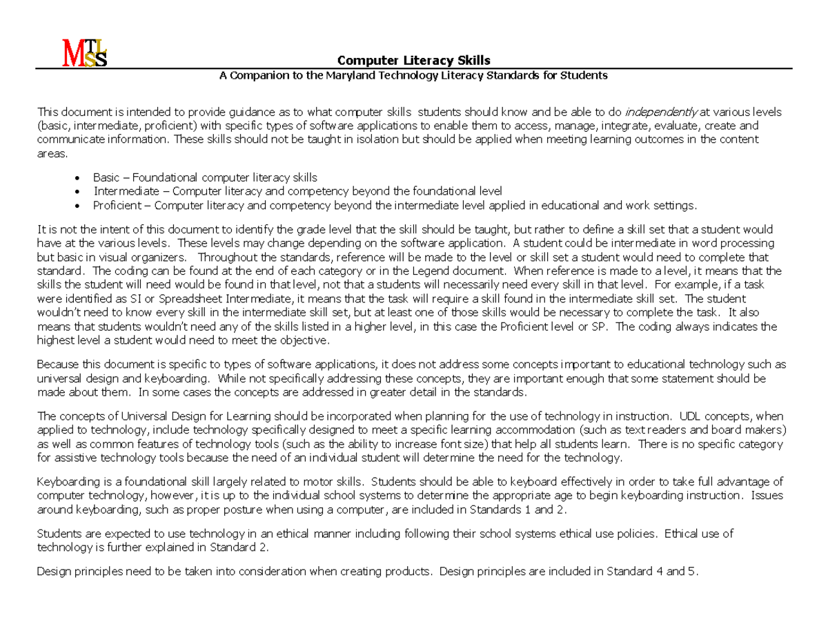 Computer Levels of Use - A Companion to the Maryland Technology ...