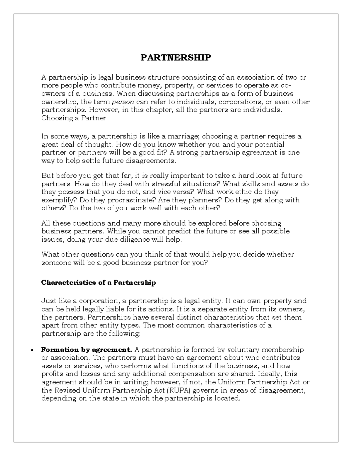 Partnership-Perspectives and Methodology of Business Studies 1B01COM ...