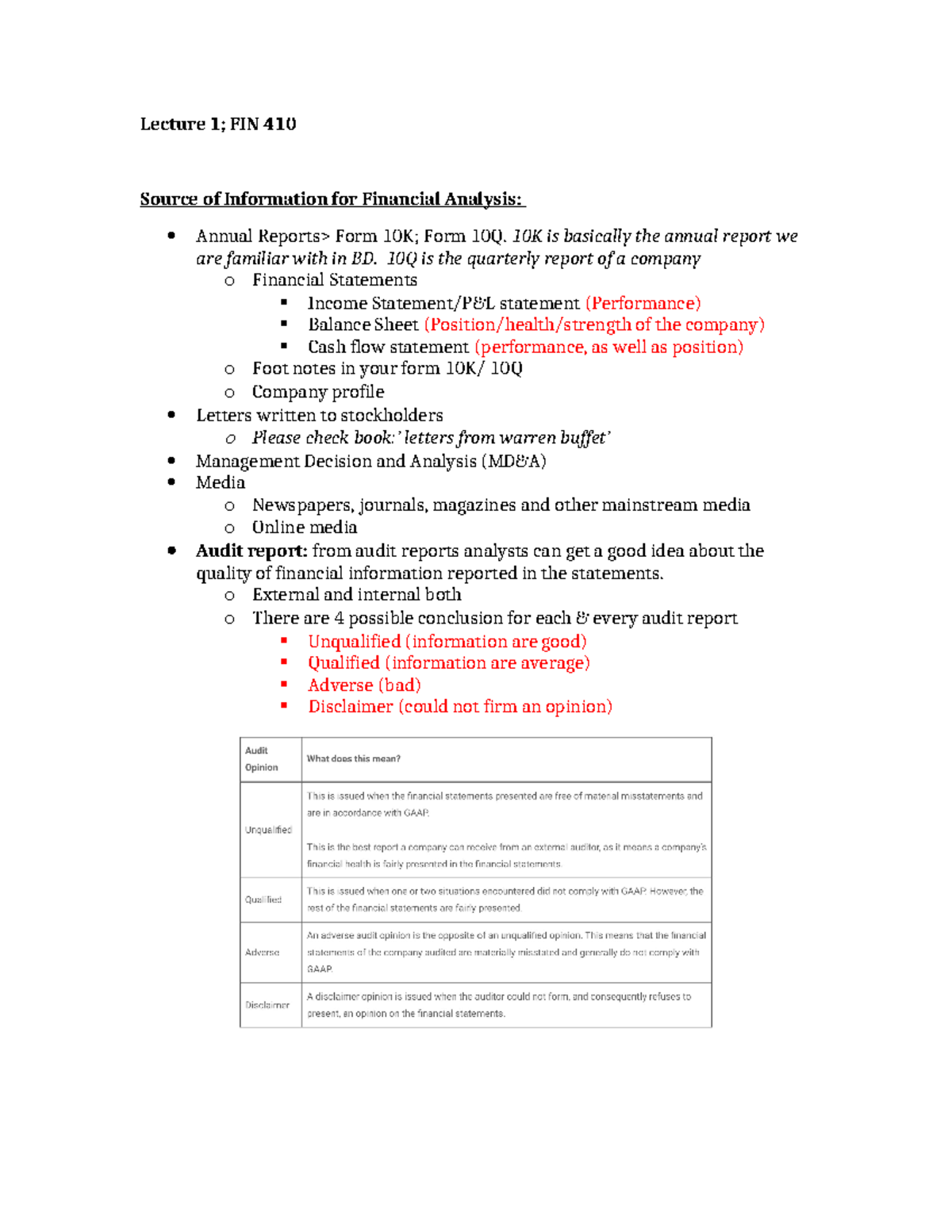 Lecture 1 Intro - ttt - Lecture 1; FIN 410 Source of Information for Financial Analysis: Annual ...