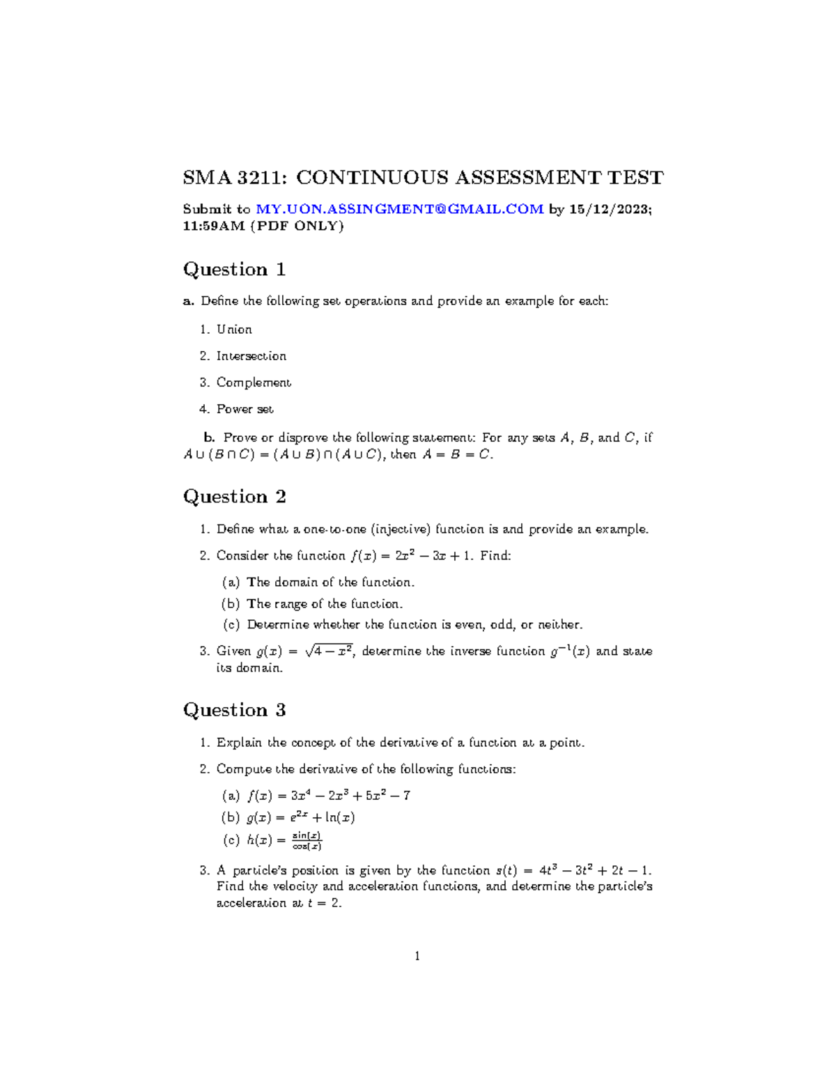 Sma 3211 cat - SMA 3211: CONTINUOUS ASSESSMENT TEST Submit to MY.UON ...