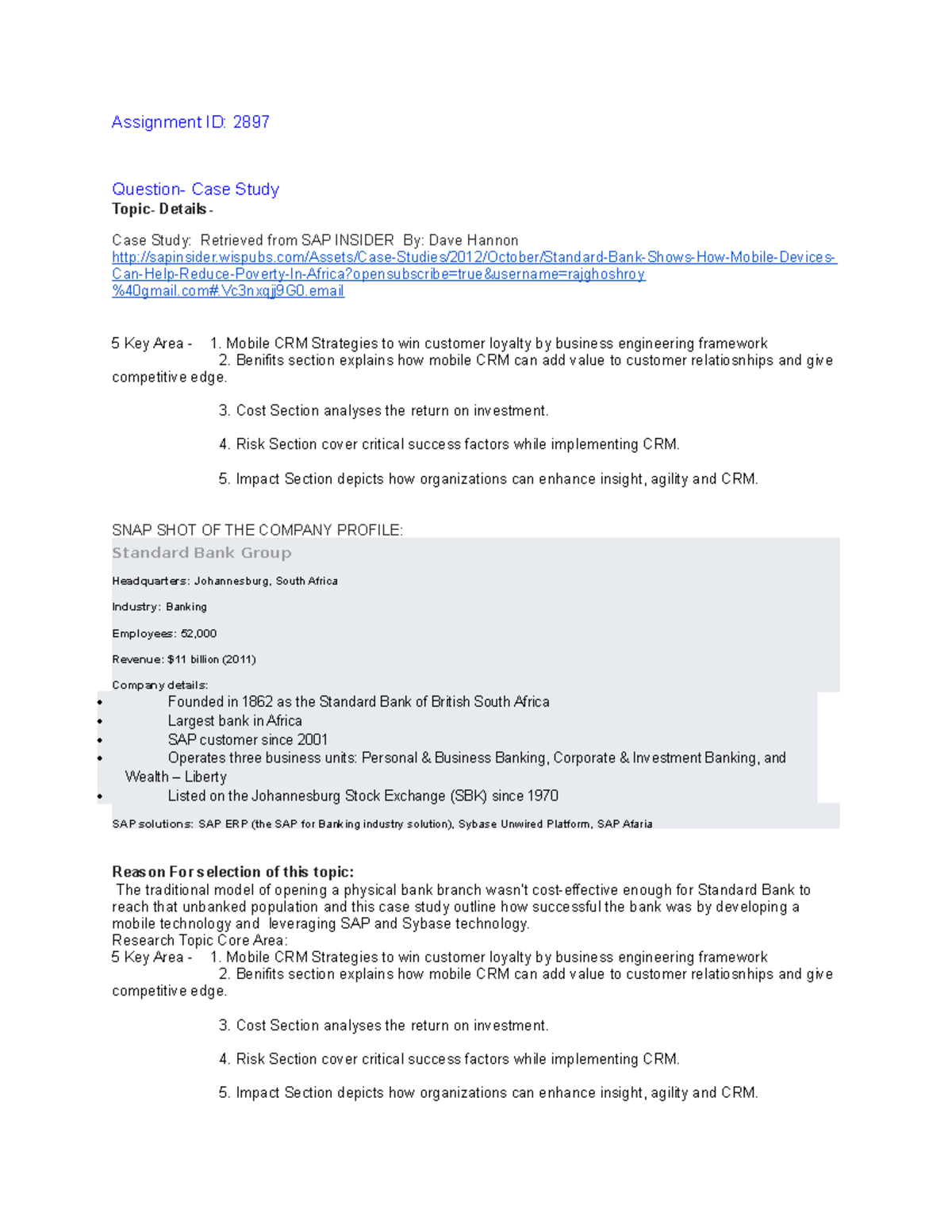 Assignment 2897 - SAP - Assignment ID: 2897 Question- Case Study Topic ...