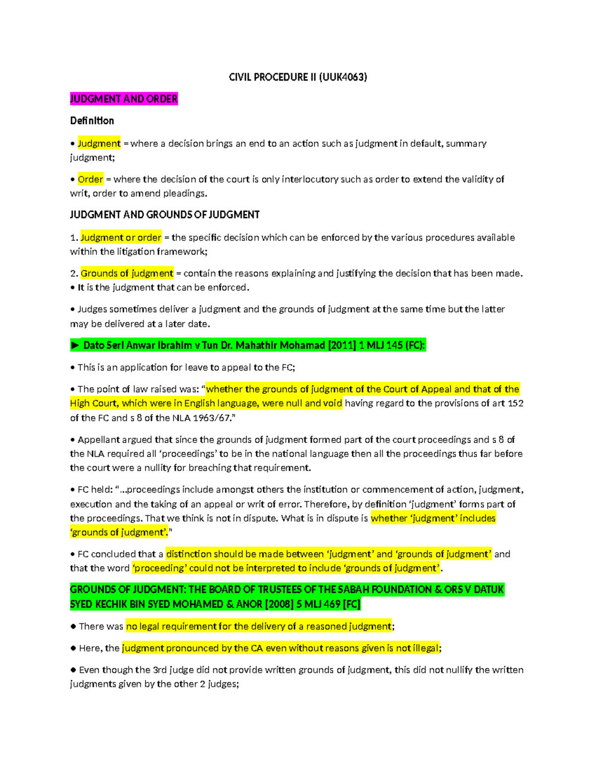 Final notes - Civil Procedure II - CIVIL PROCEDURE II (UUK4063 ...