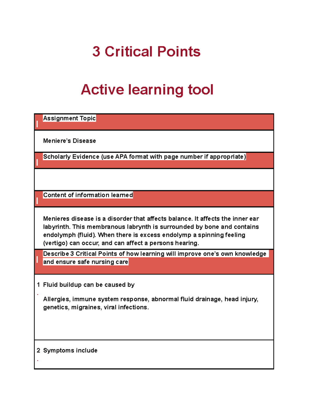 Citical learning tool-meneires - 3 Critical Points Active learning tool ...