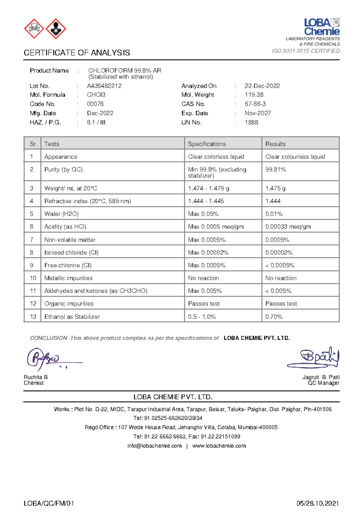 Coa 00076-a436482212 - hhvhvvjvjhvhvhvhvhvhvvh - CERTIFICATE OF ANALYSIS ISO 9001-2015 CERTIFIED ...