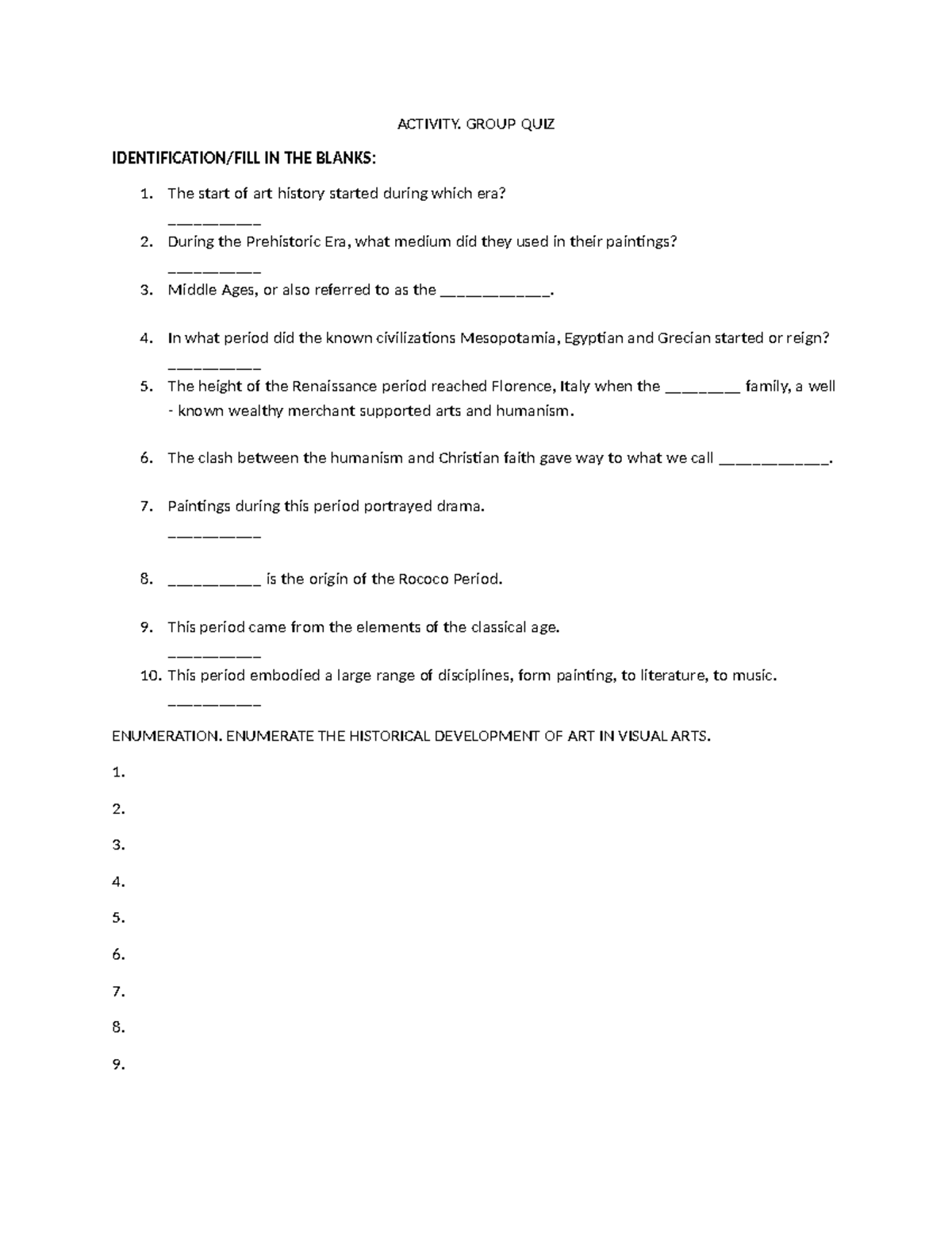 Activity 2 - ACTIVITY. GROUP QUIZ IDENTIFICATION/FILL IN THE BLANKS ...