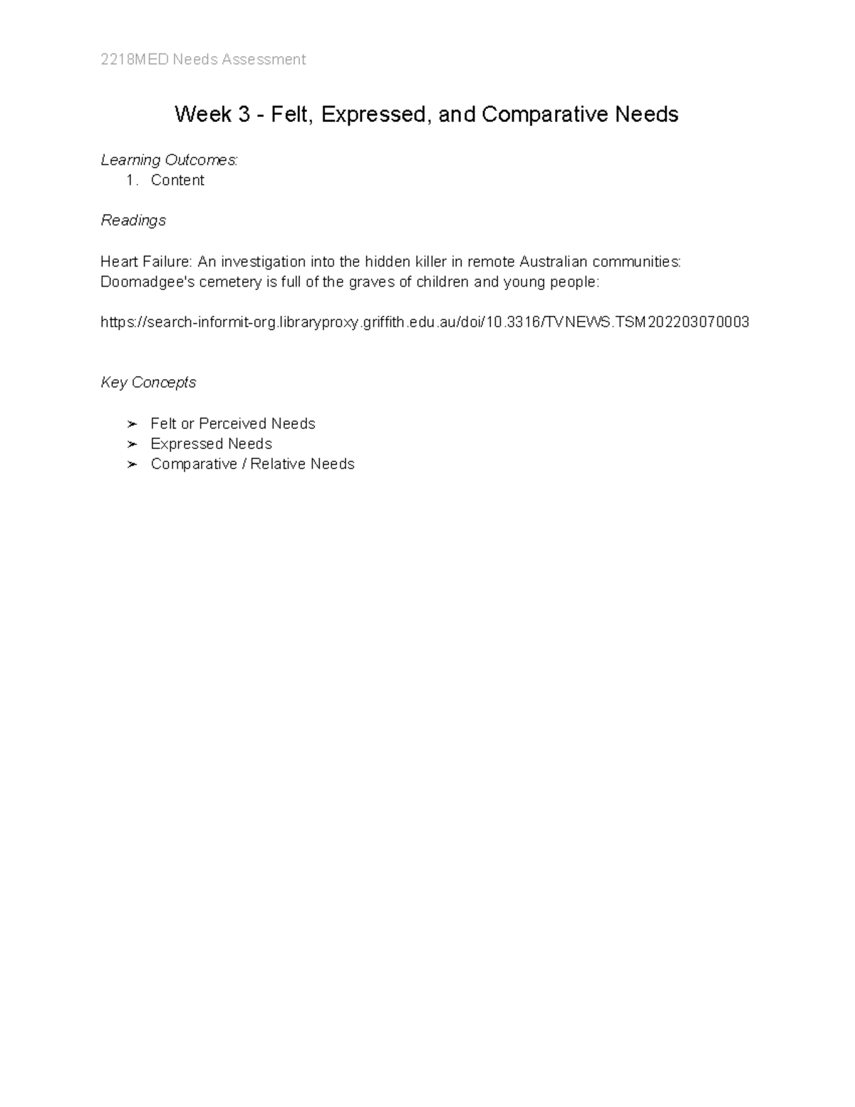 Week 3 - Felt, Expressed, and Comparative Needs - Content Readings ...