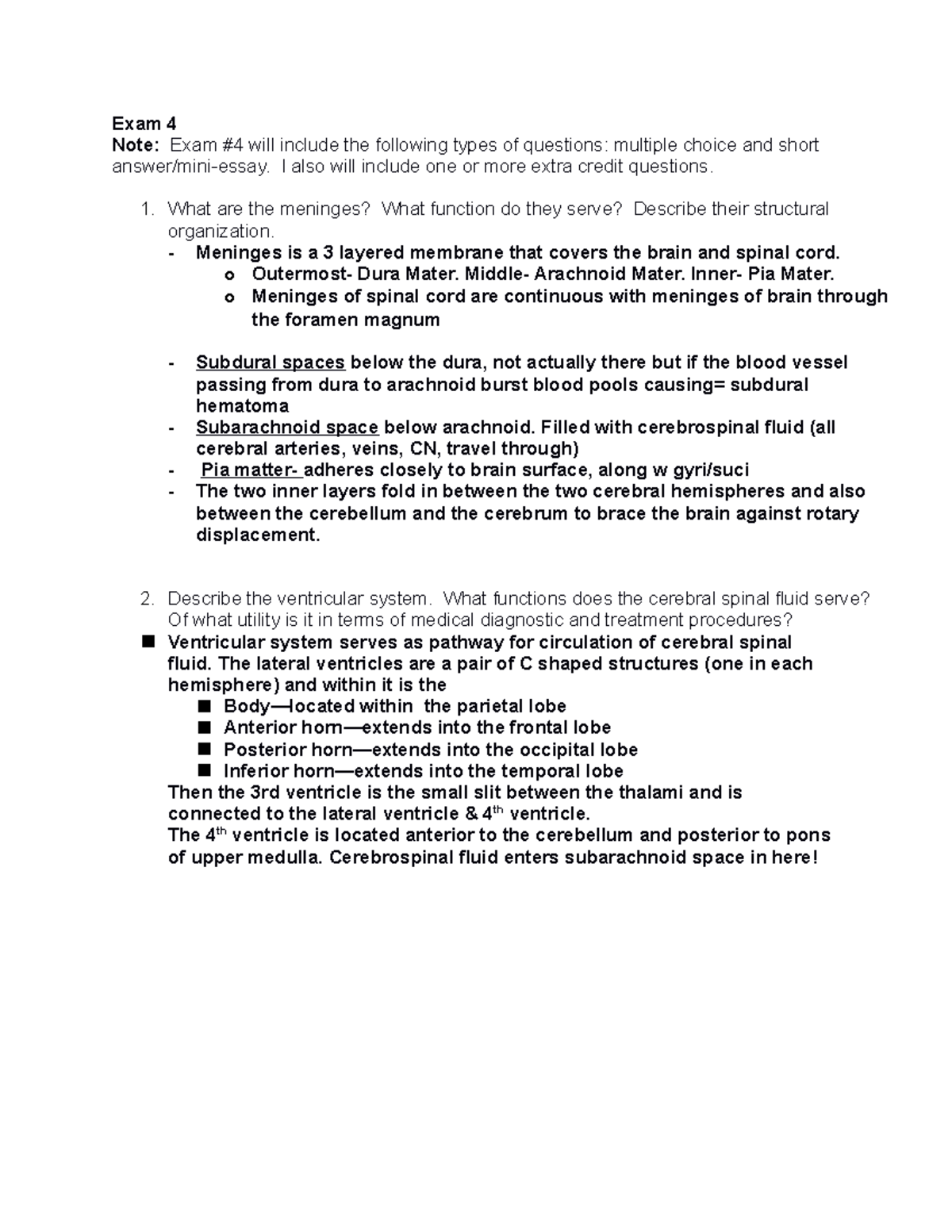 Neuro Study Guide 4 - Notes from the lectures for Test 4 - Exam 4 Note ...
