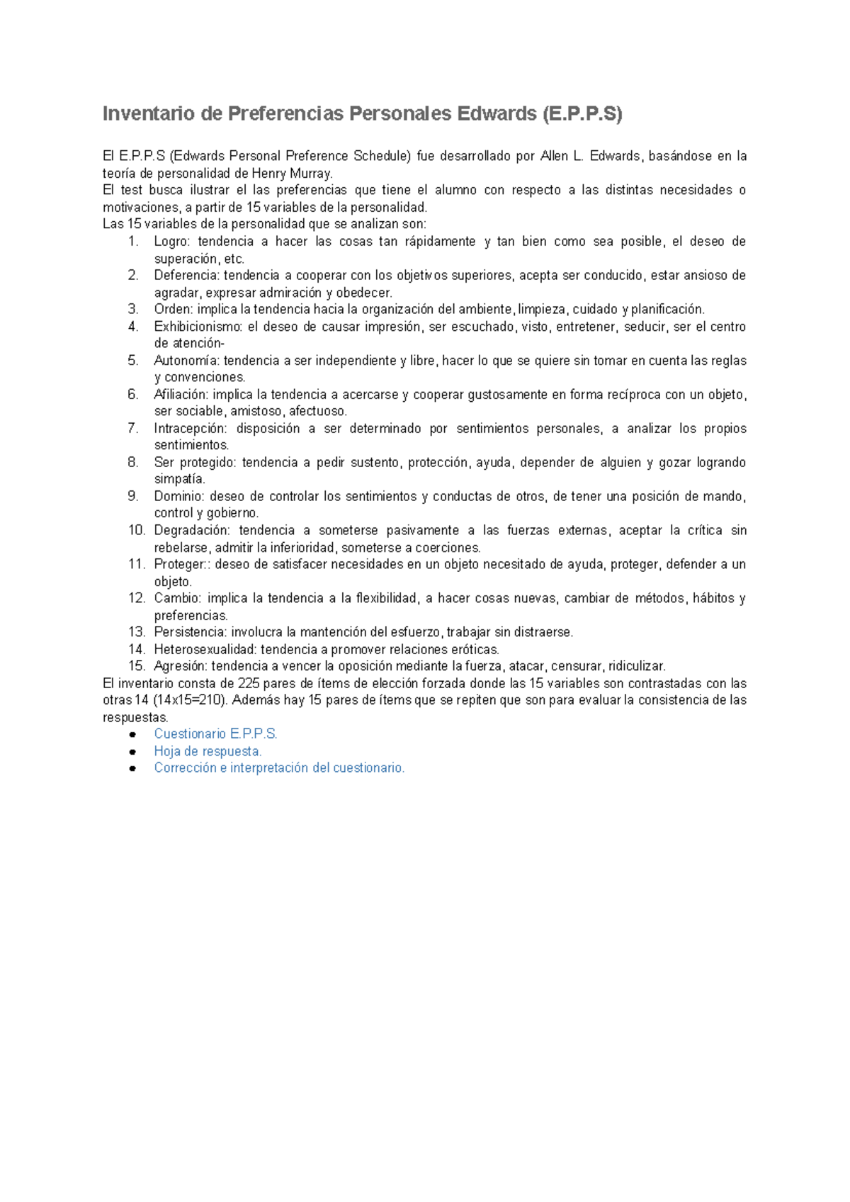 Inventario de preferencias personales edwards - P.P) El E.P.P (Edwards ...