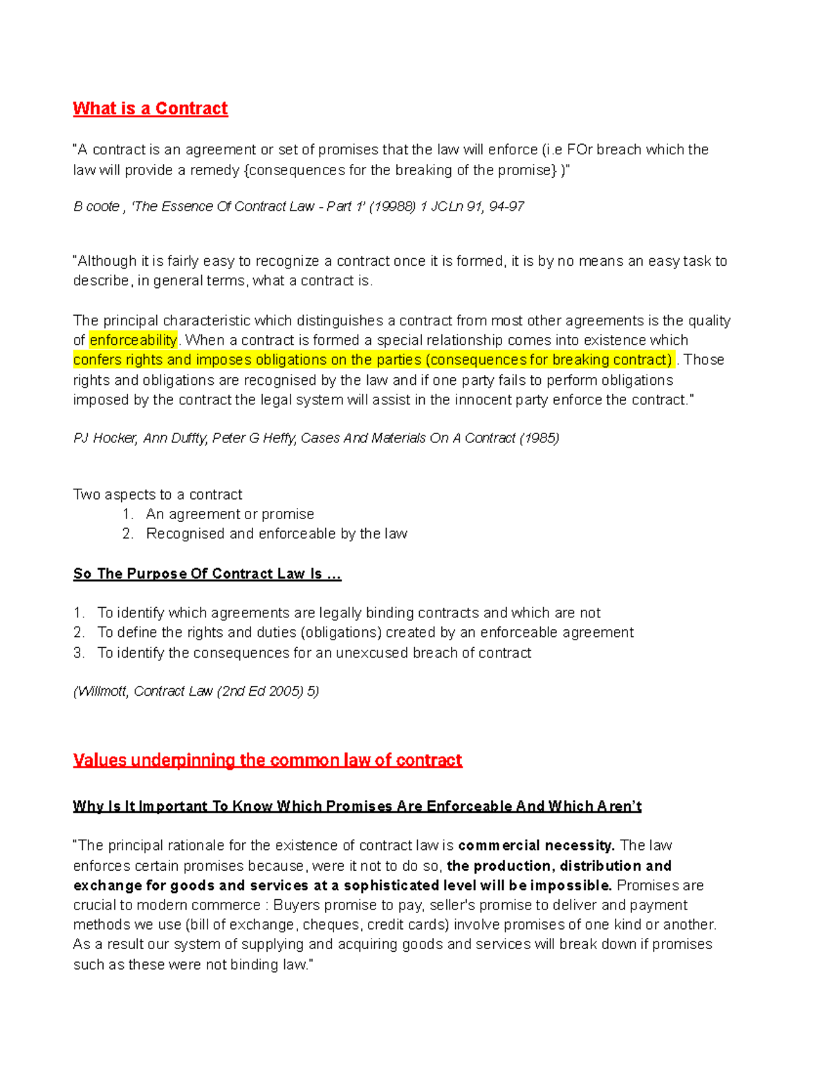 Exam Notes - What is a Contract “A contract is an agreement or set of ...