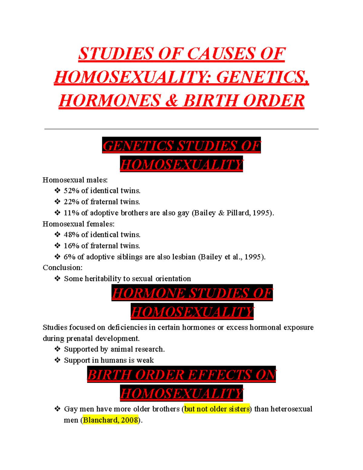 Sexual Orientation - STUDIES OF CAUSES OF HOMOSEXUALITY: GENETICS ...