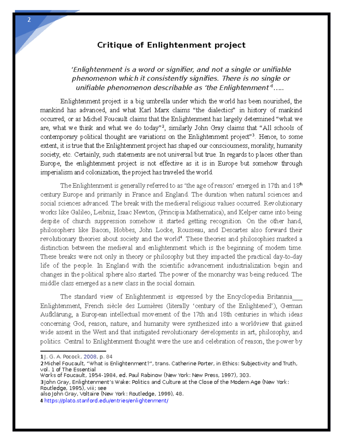 Critique of Enlightenment project - Design Philosophy - AMU - Studocu