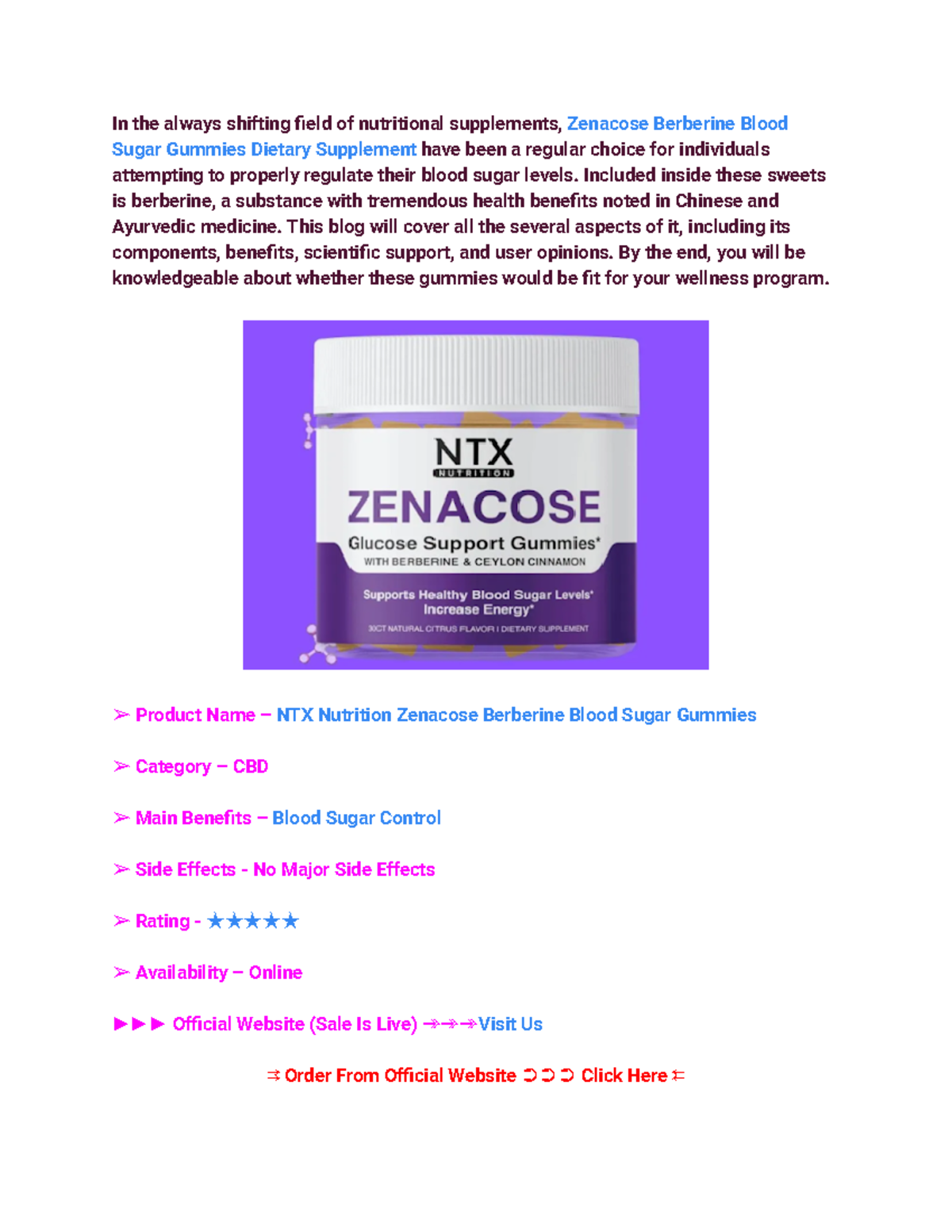 NTX Nutrition Zenacose Berberine Blood Sugar Gummies Reviews - In the ...