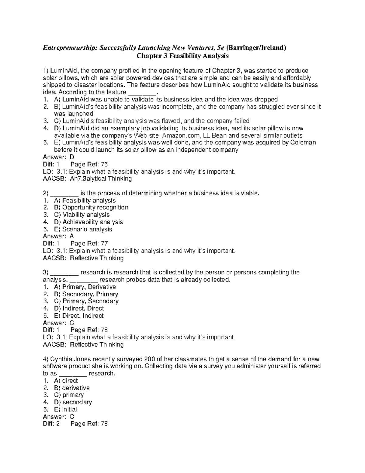 Entrepreneurship chapter 3 test bank - Entrepreneurship: Successfully ...