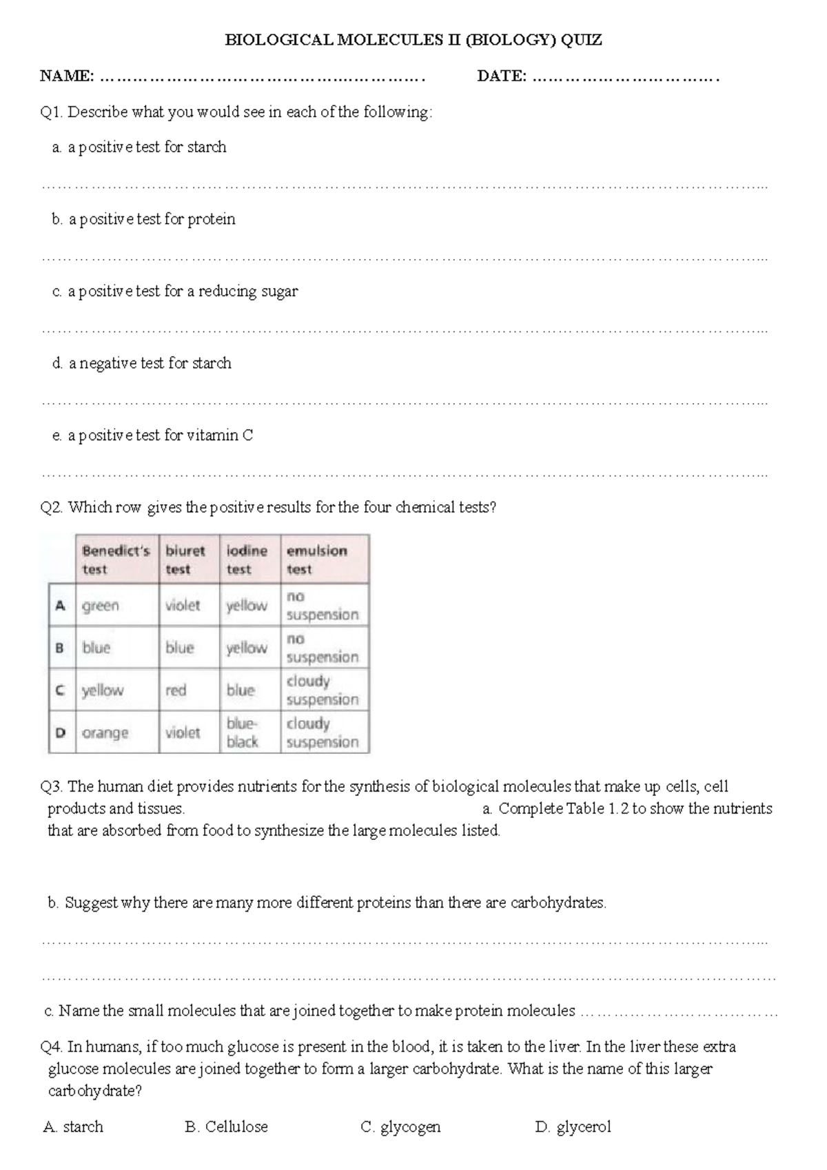 Biological Molecules III QUIZ - Studocu
