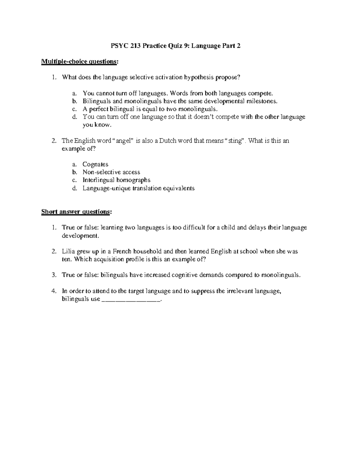 PSYC 213 Practice Quiz 9 - Psyc 213 - McGill - Studocu