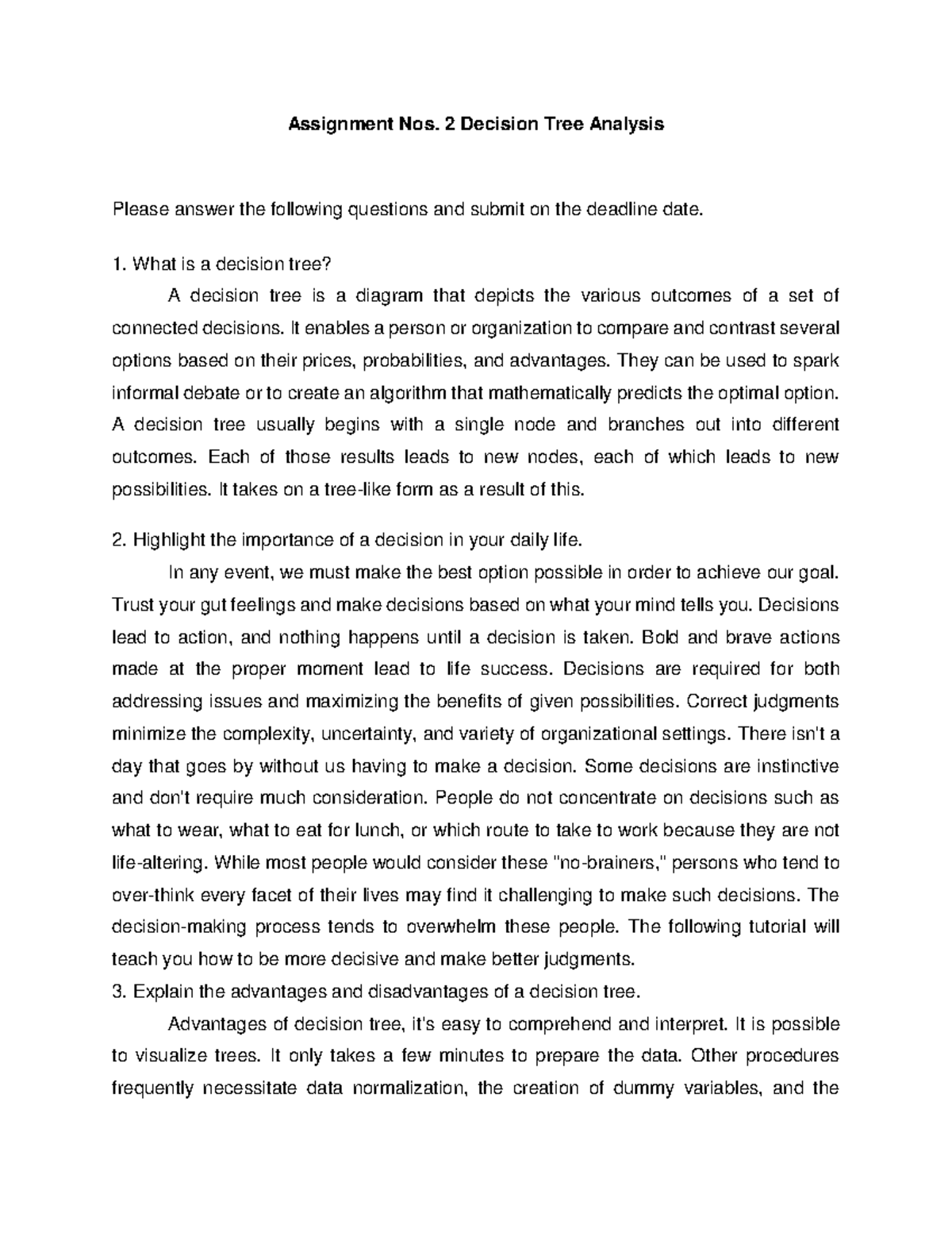 Mansci-18 Assignment No.1 Decision Tree Analysis - Assignment Nos. 2 ...