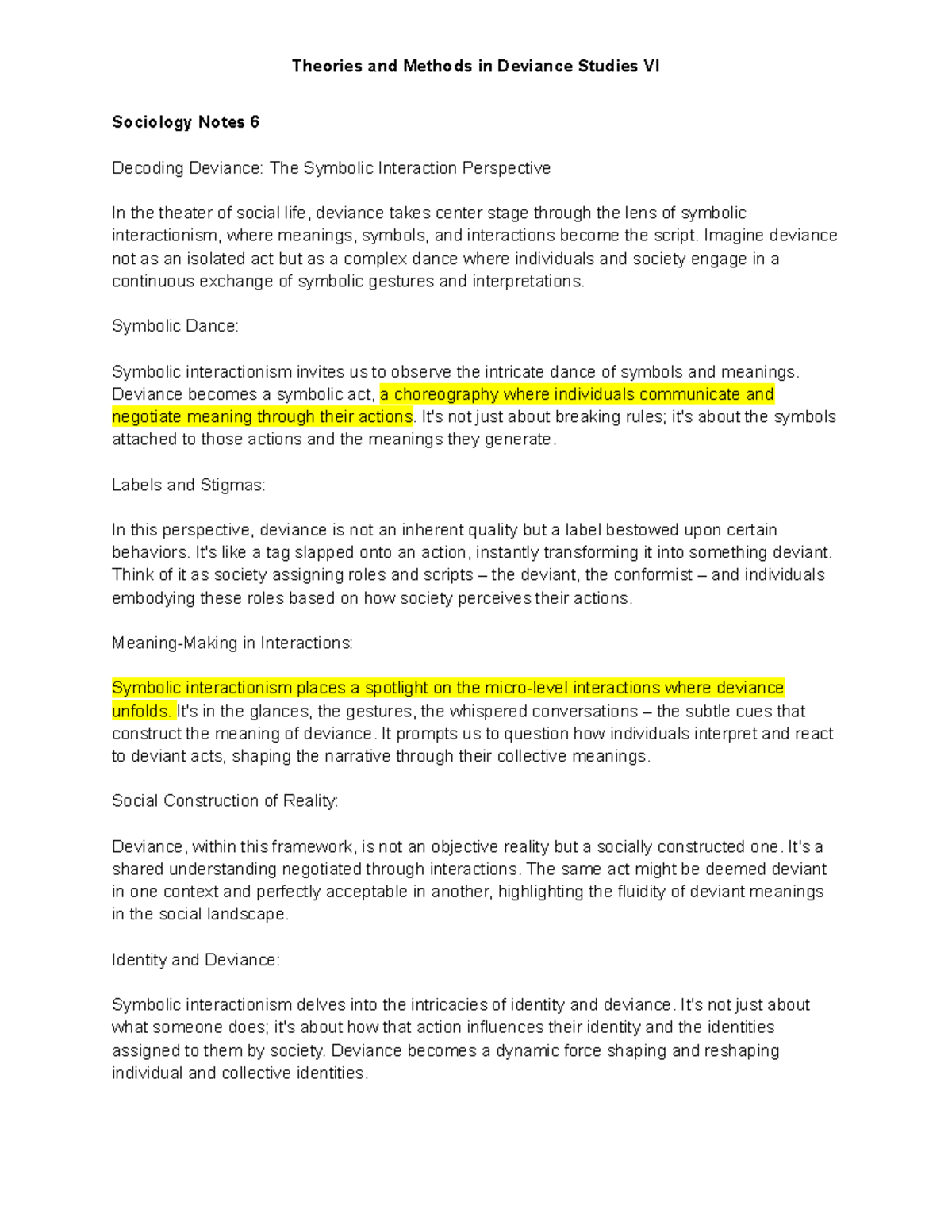 Sociology Notes 6 - Summary Understanding Deviance - Theories and ...