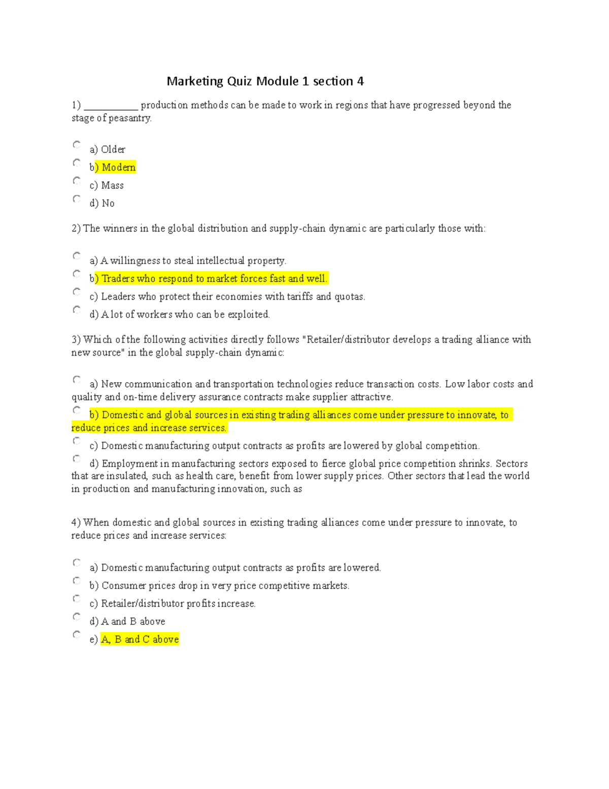 Marketing Quiz Module 1 section 4 - Marketing Quiz Module 1 section 4 ...
