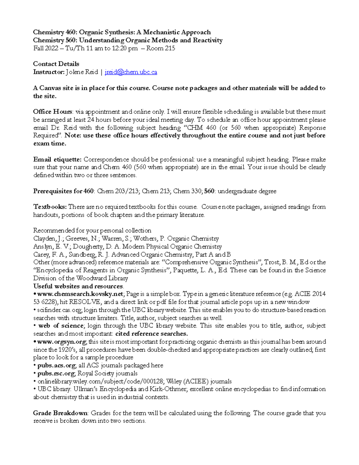 460 560 2022 Class Info Syllabus Chemistry 460 Organic Synthesis 460-560-2022-class-info-syllabus-chemistry-460-organic-synthesis