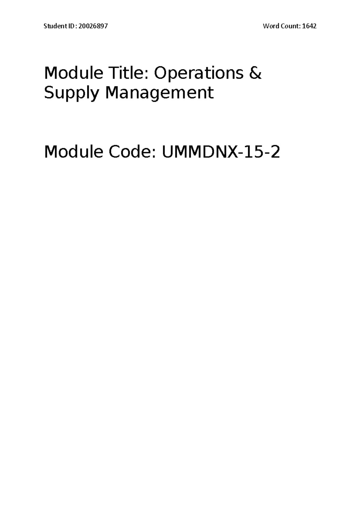 OSM Catarina Assignment - Module Title: Operations & Supply Management ...