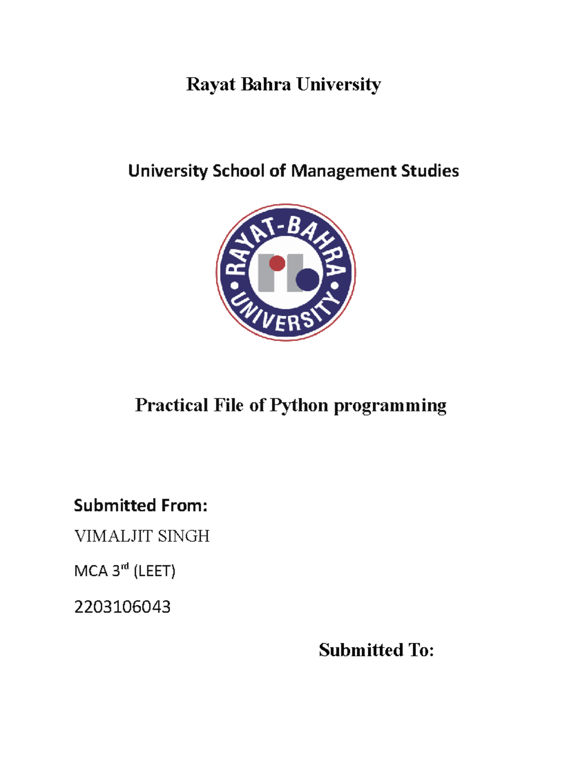 Java practical - Rayat Bahra University University School of Management ...